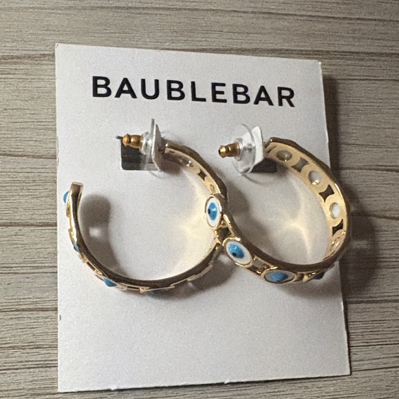 BaubleBar | Jewelry | Baublebar Gold Hoops With Evil Eye Details | Poshmark